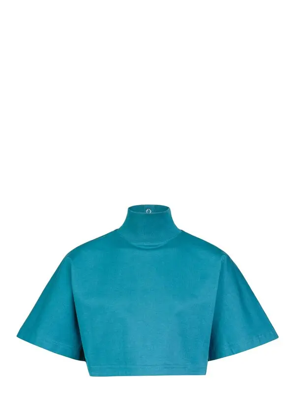 Alaïa Cotton Cropped High Neck T-shirt - Blue