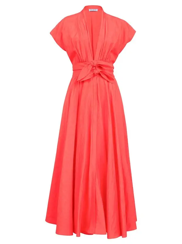 Alaïa Linen-blend Knot Midi Dress - Red
