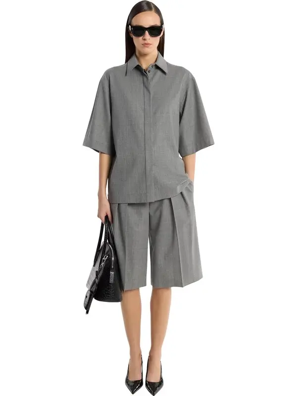 Michael Kors Stretch Wool Camp Shirt - Grey