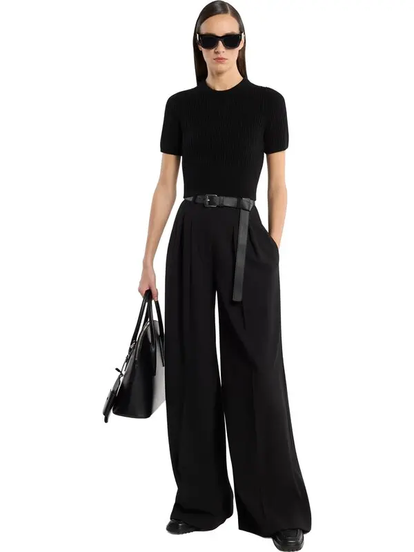 Michael Kors Shannon High-rise Stretch Wool Crepe Wide-leg Trousers - Black