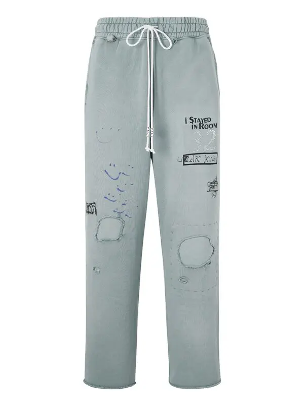 PALY HOLLYWOOD Alta Cienega Distressed Embellished Cotton-fleece Sweatpants - Blue