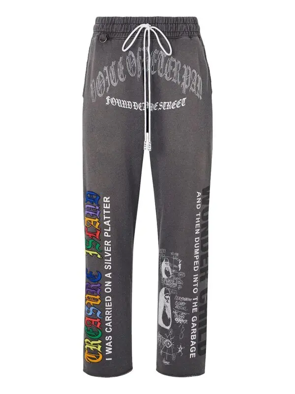 PALY HOLLYWOOD Bobby Driscoll Embellished Printed Cotton-fleece Sweatpants - Gray