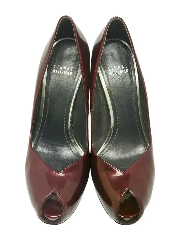 STUART WEITZMAN Patent Leather Peep-toe Pumps - Red
