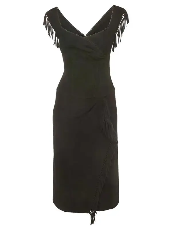 Ermanno Scervino Cashmere Midi Dress With Fringe Detailing - Black