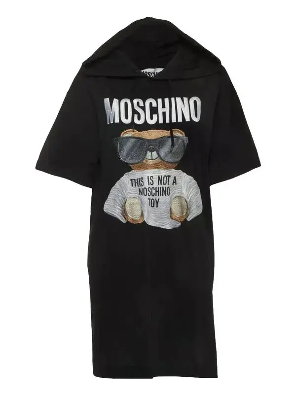 Moschino Teddy Bear Embroidered Hooded Mini Dress - Black