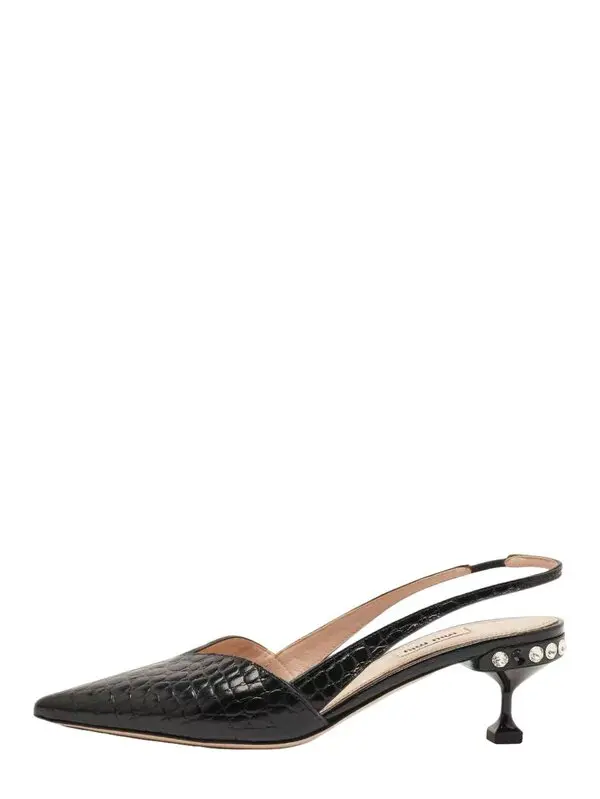 Miu Miu Crystal-embellished Croc-embossed Pumps - Black
