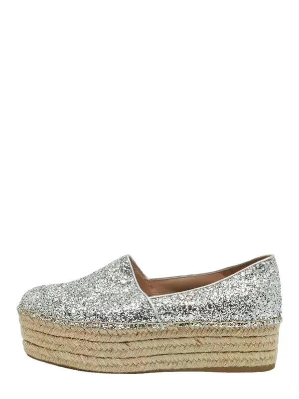 Miu Miu Glitter Platform Espadrilles - Silver