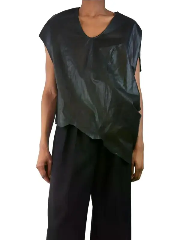 Helmut Lang Leather V-neck Top - Black