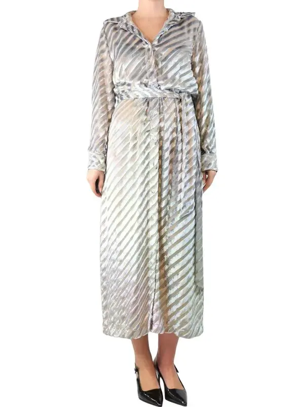 Dries Van Noten Silver Velvet Diagonal Stripe Shirt Dress - Grey