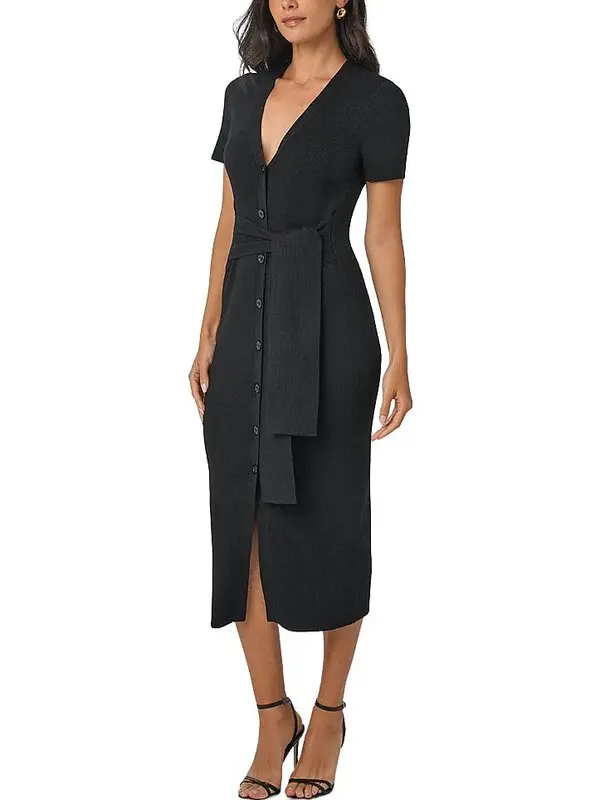 TOCCIN Agnes Tie Front Button-detailed Midi Dress - Jet