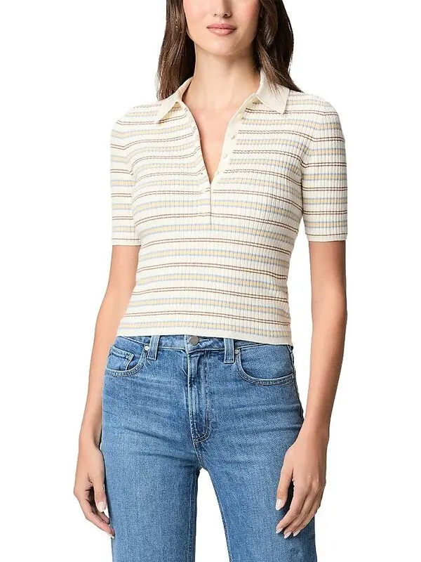 Paige Summit Ribbed Polo Top - White Multi