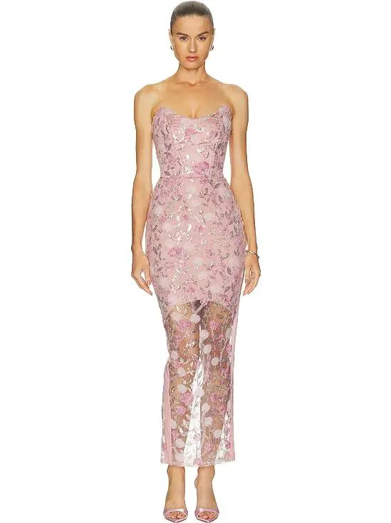 ZHIVAGO Roses And Their Ashes Embellished Maxi Dress - Blush