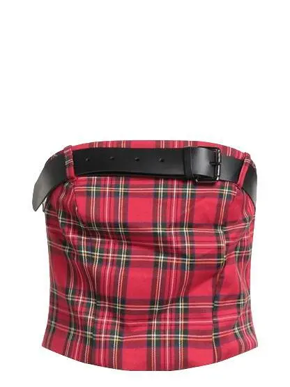 Dixie Tartan Plaid Embellished Cropped Tube Top - Red