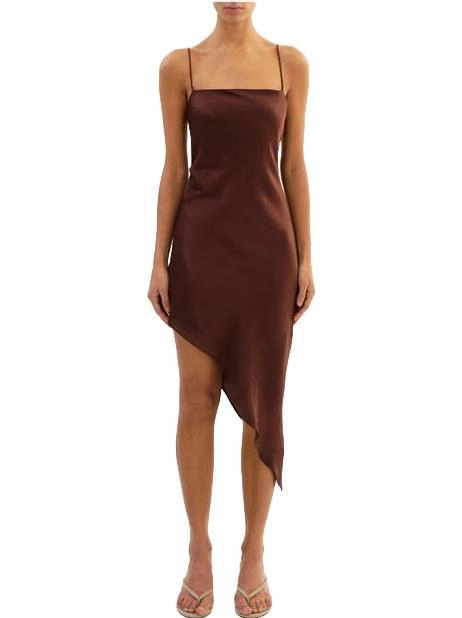 LAMARQUE Ashley Asymmetrical Satin Cami Dress - Brown
