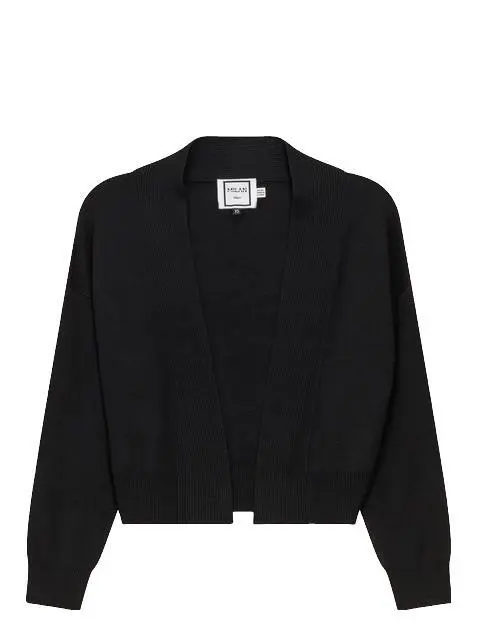 MILAN ITALY Cropped Knit Open Front Cardigan - Black