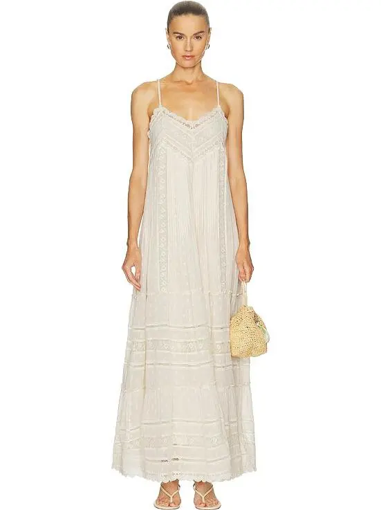 Rococo Sand Lace Trimmed Chiffon Maxi Dress - Cream