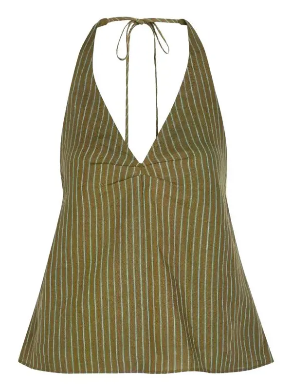 Staud Corso Linen Halterneck Top - Brown