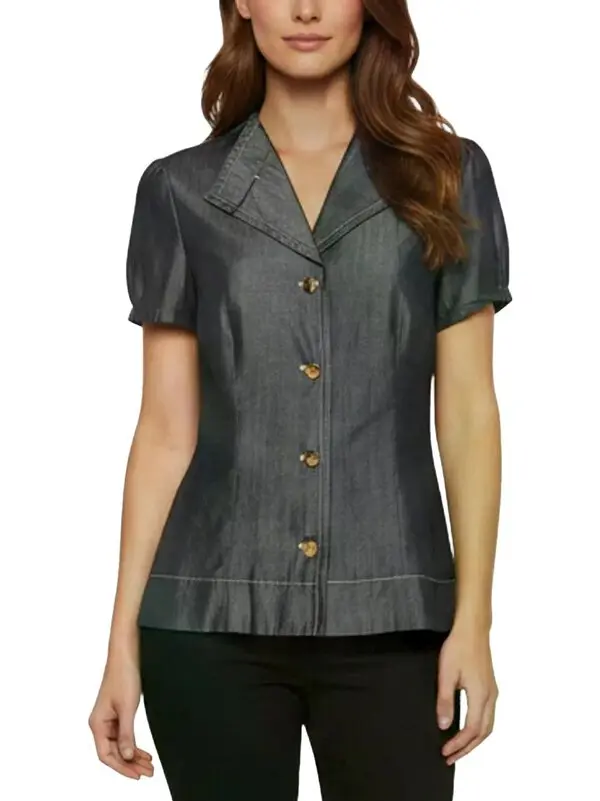 Dior Short-sleeve Chambray Top - Blue