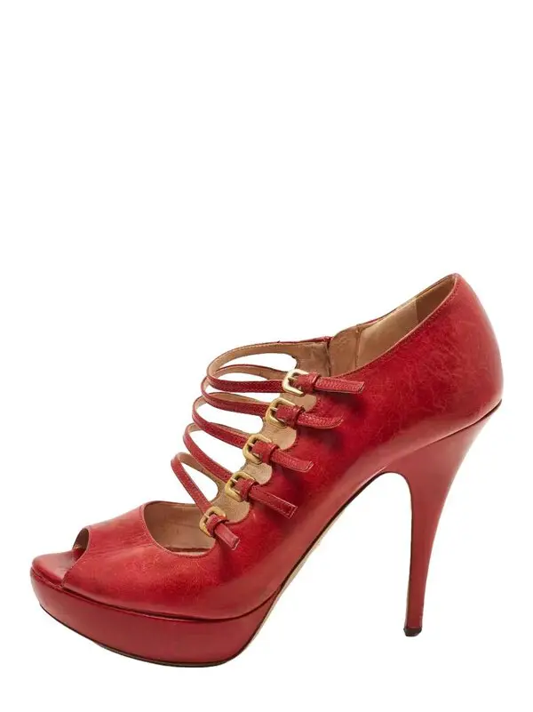 Prada Platform Strappy Pumps - Red