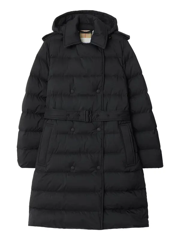 Burberry Double-breasted Hooded Down Puffer Coat With Check Lining - Black
