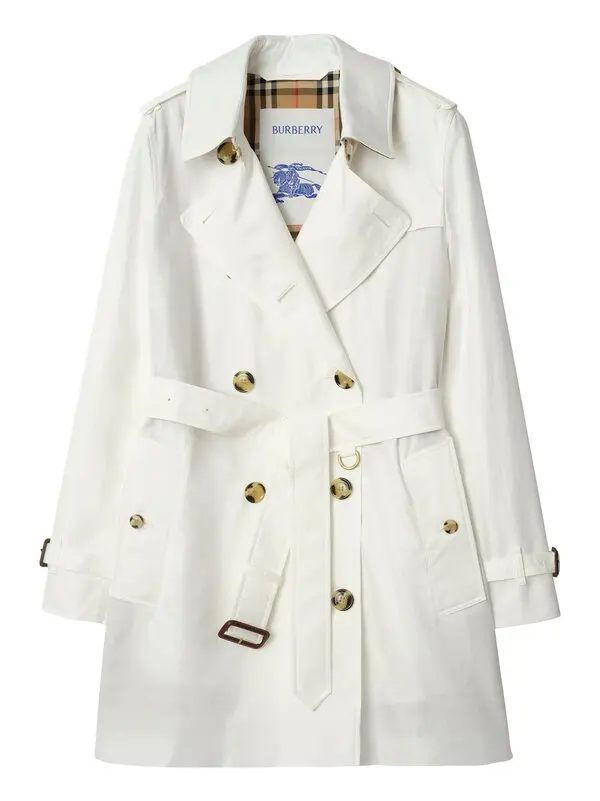 Burberry Short Tropical Gabardine Kensington Trench Coat - White