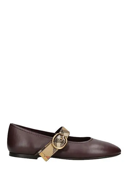 Burberry Robin Leather Mary Jane Flats - Wine