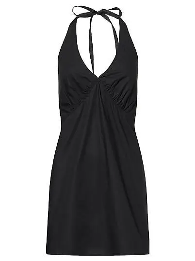 DEIJI STUDIOS Cinched Halter Cotton Mini Dress - Black