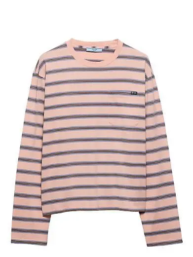 Prada Long Sleeve Striped Cotton Jersey T-shirt - Pink