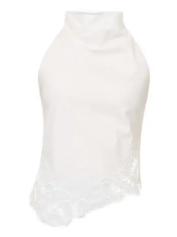 SIR. Klara Halter-neck Cotton Top With Floral Embroidery - Ivory