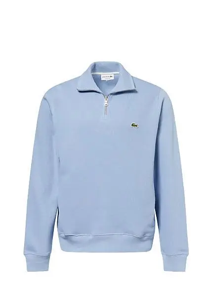 Lacoste Embroidered Logo Half-zip Cotton Knit Sweatshirt - Blue