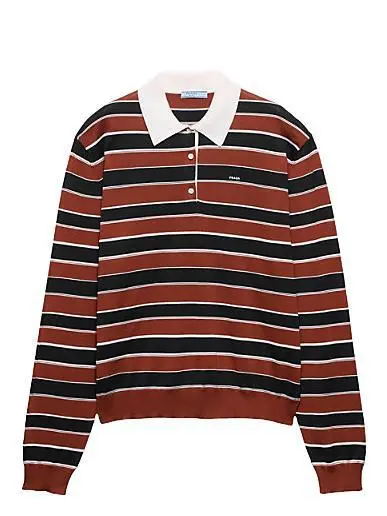 Prada Striped Silk Knit Polo Shirt - Orange