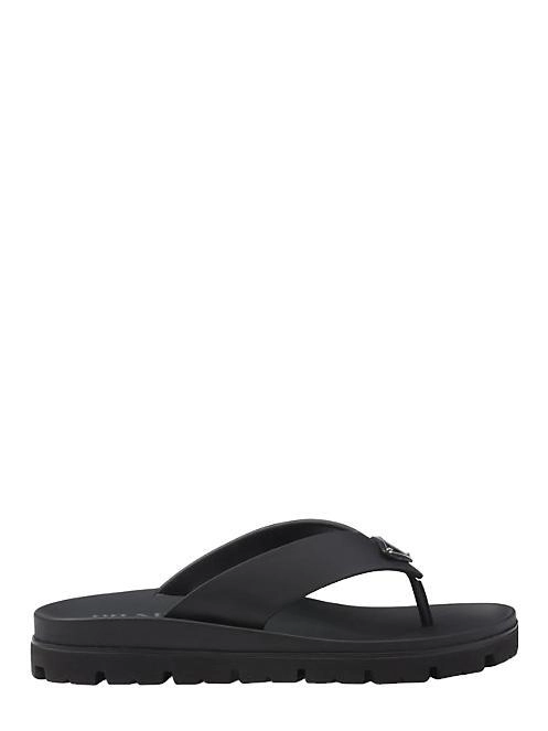 Prada Rubber Thong Sandals With Enamelled Triangle Logo - Black