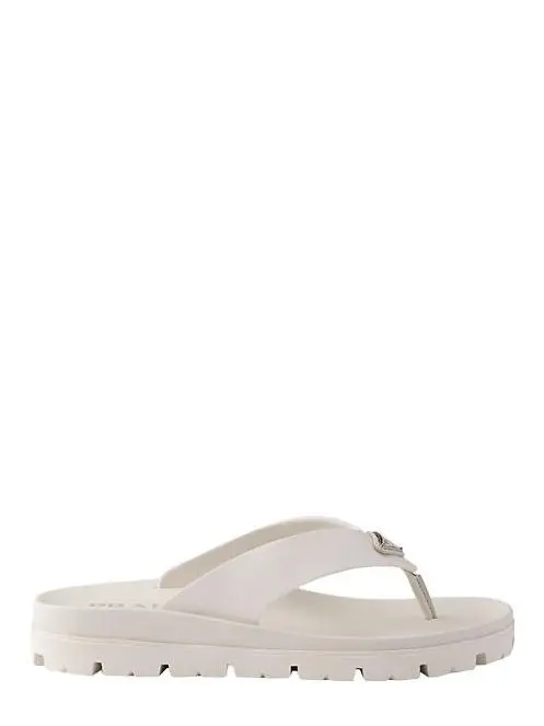 Prada Rubber Thong Sandals With Enamelled Triangle Logo - Neutral