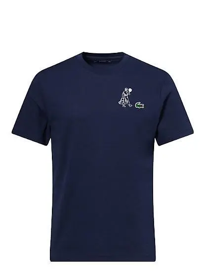 Lacoste Graphic-print Crew-neck Cotton T-shirt - Navy
