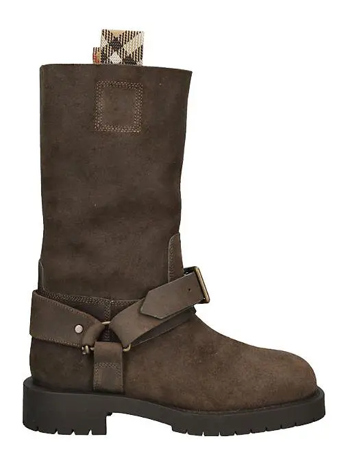 Burberry Soft Saddle Suede Mid Calf Boots - Brown/oth