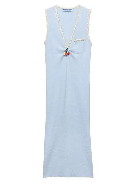Prada Sleeveless Cotton Blend V-neck Mini Dress - Light Blue