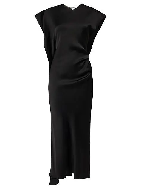 Victoria Beckham Crepe Back Asymmetric-hem Satin Midi Dress - Black