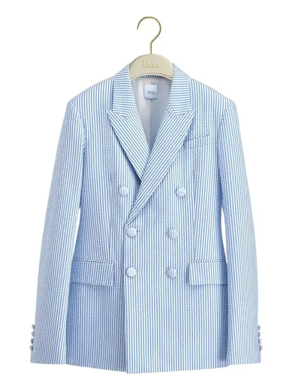 Dior Riviera Seersucker Fitted Jacket - Blue