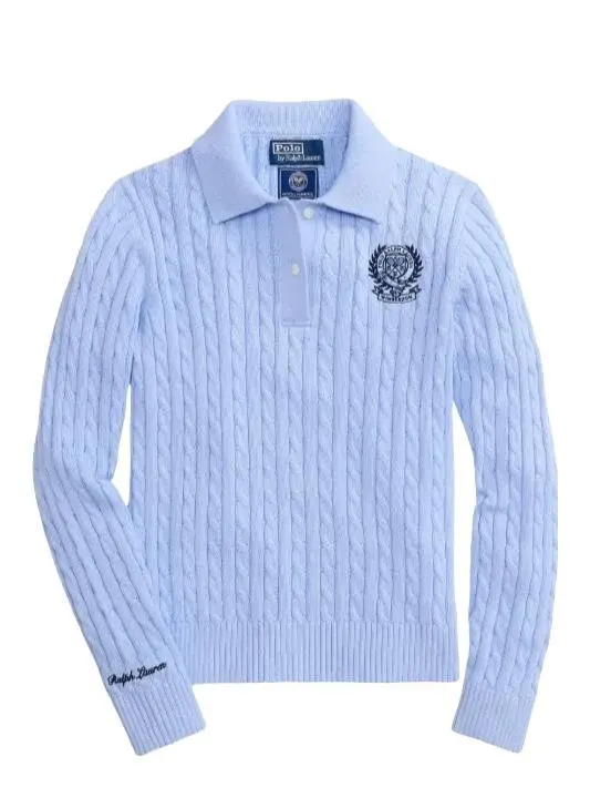 Polo Ralph Lauren Cable Knit Embroidered Polo Sweater - Blue