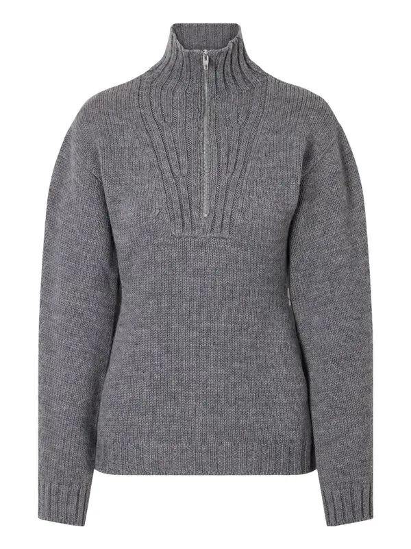 JIL SANDER Ribbed-knit Half-zip Turtleneck Sweater - Grey