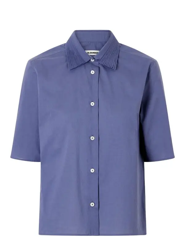 JIL SANDER Pleated Neckline Shirt - Blue