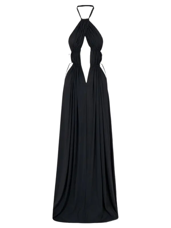 AMAZUIN Maxi Halterneck Dress With Plunge And Cut-outs - Black