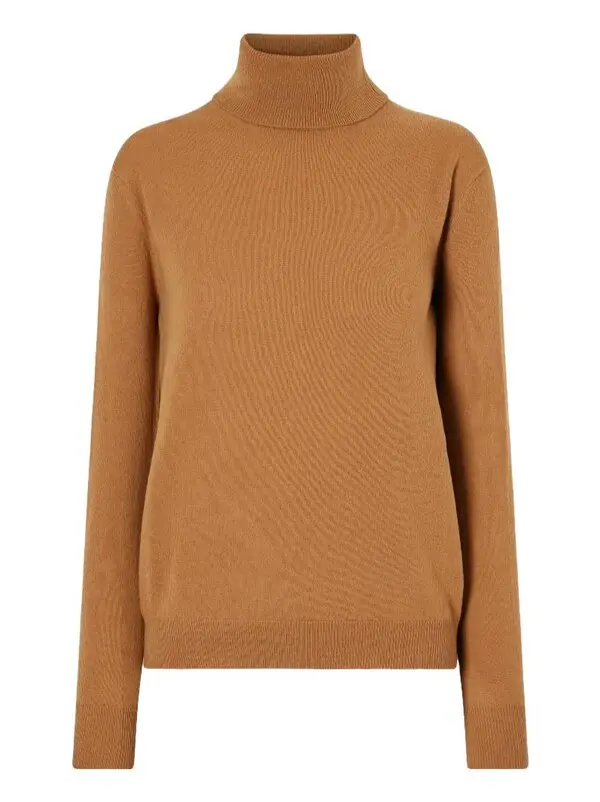 JIL SANDER High Neck Ribbed Knit Sweater - Brown