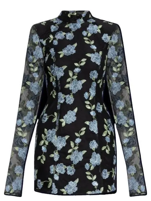 ROTATE BY BIRGER CHRISTENSEN Mesh Embroidered Mini Dress - Black
