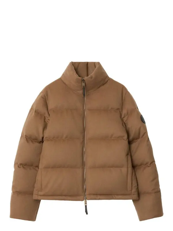 Burberry Cashmere Down Puffer Jacket With Equestrian Knight Design - Brown