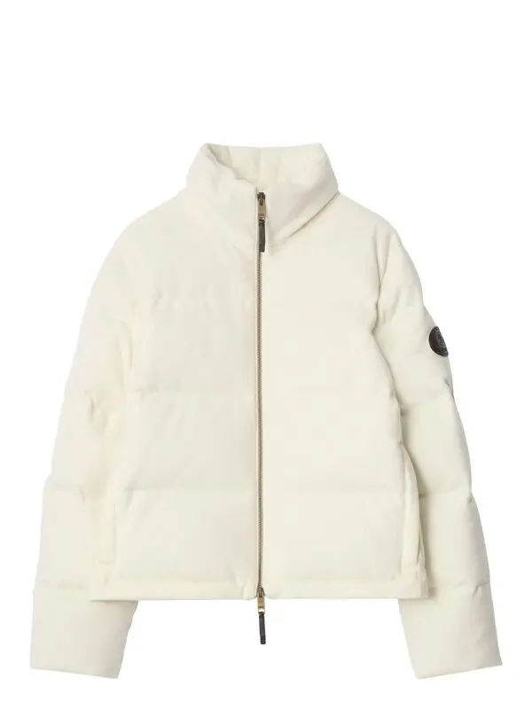 Burberry Cashmere Down Puffer Jacket With Equestrian Knight Design - White