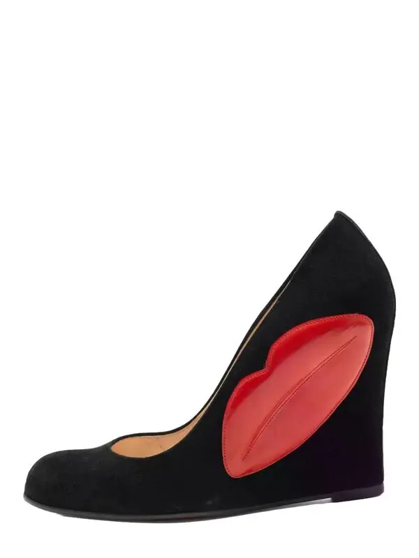 CHRISTIAN LOUBOUTIN Suede Wedge Pumps - Black