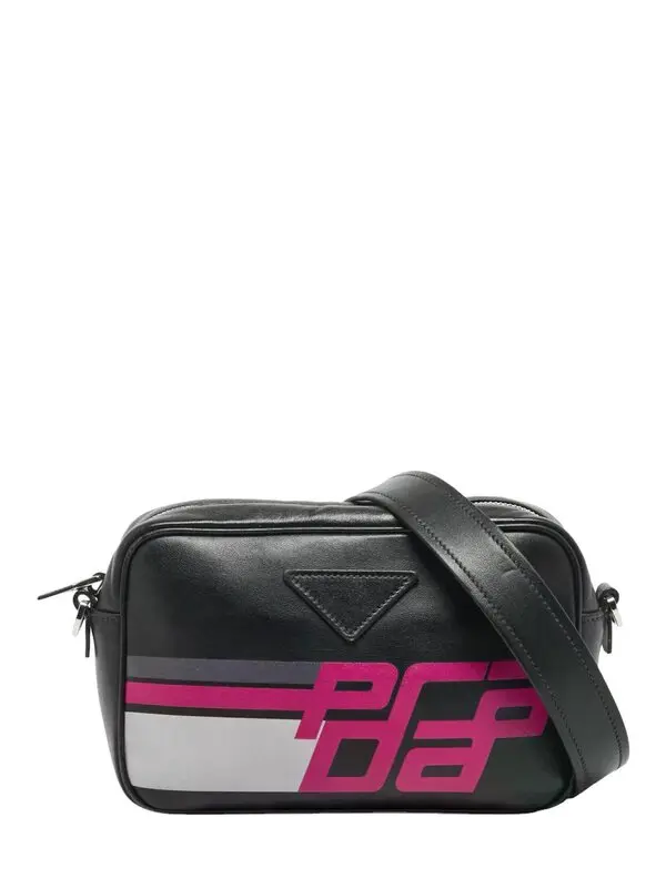 Prada Leather Crossbody Bag With Triangle Logo - Black