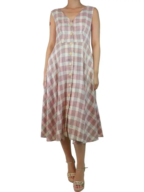 Veronica Beard Plaid Pattern Midi Dress - Red