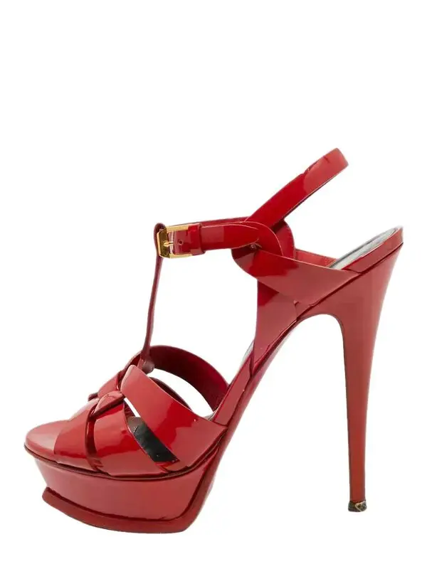 Saint Laurent Tribute Leather Heeled Sandals - Red